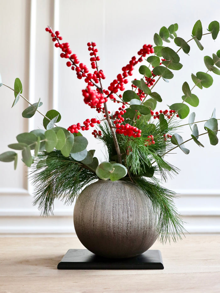 Vase - Stor rund rustik i sort og grå